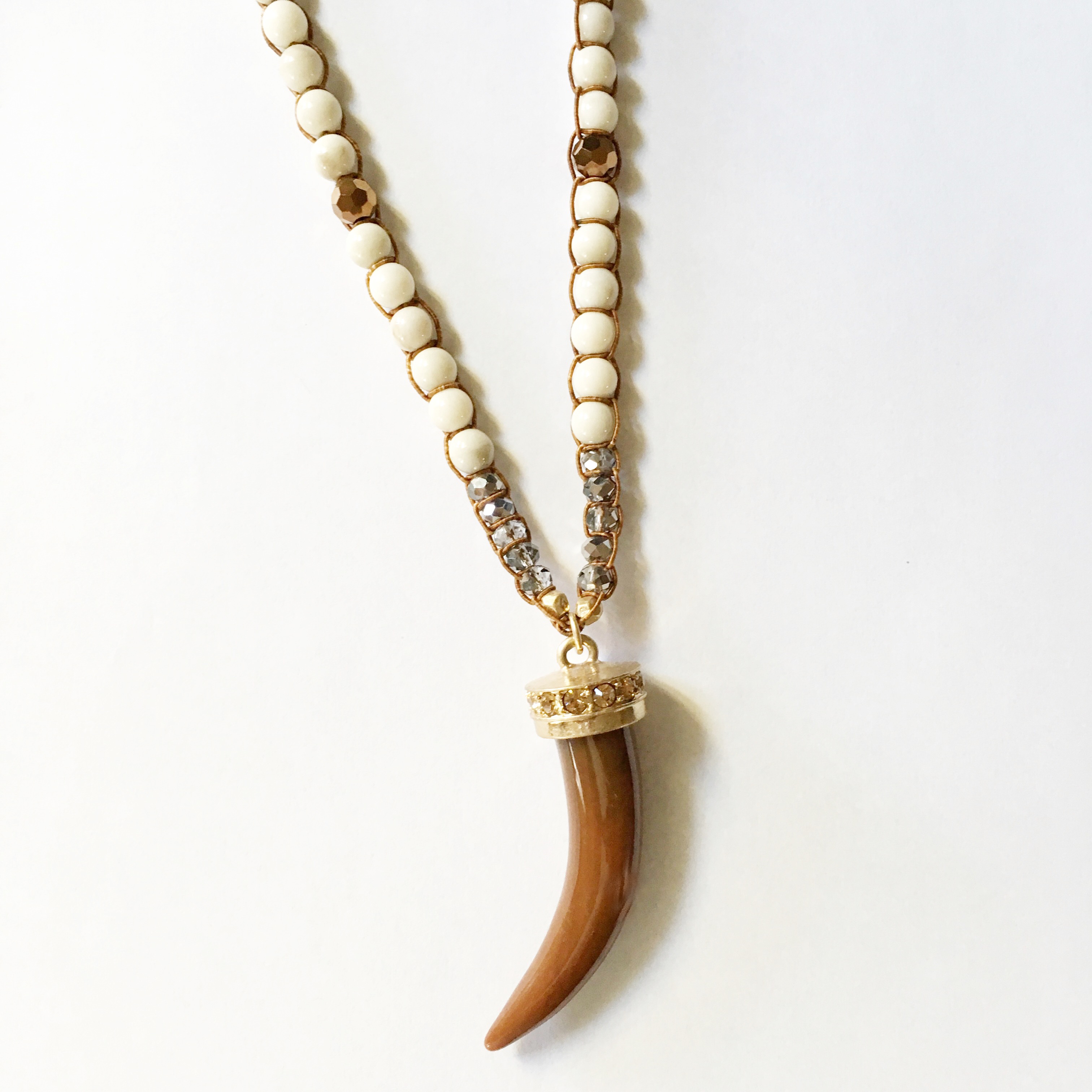 Beaded Horn Necklace (Beige & Brown) – Royalty Boutique